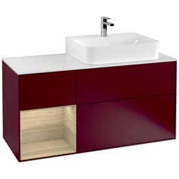 Villeroy & Boch Villeroy und Boch Finion Waschtischunterschrank G141PCHB 120cm, Abdeckplatte white matt, Emotion, Regal links Oak Veneer, Peony Matt