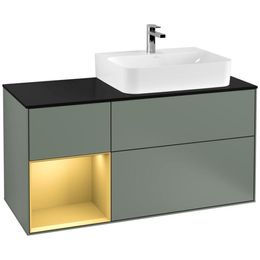 Villeroy & Boch Villeroy und Boch Finion Waschtischunterschrank G142HFGM 120cm, Abdeckplatte black matt, Emotion, Regal links Gold matt, Olive Matt Lacquer
