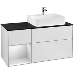 Villeroy & Boch Villeroy und Boch Finion Waschtischunterschrank G142MTMT 120cm, Abdeckplatte black matt, Emotion, Regal links White matt lacquer, White matt lacquer