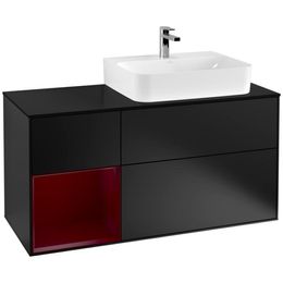 Villeroy & Boch Villeroy und Boch Finion Waschtischunterschrank G142HBPD 120cm, Abdeckplatte black matt, Emotion, Regal links Peony, Black matt lacquer
