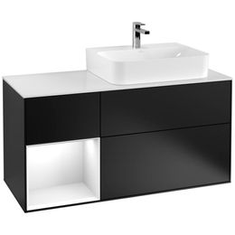Villeroy & Boch Villeroy und Boch Finion Waschtischunterschrank F141GFPD 120cm, Abdeckplatte glass white Matt, Regal links Glossy white lacquer, Black matt lacquer