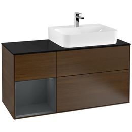 Villeroy & Boch Villeroy und Boch Finion Waschtischunterschrank G142HGGN 120cm, Abdeckplatte black matt, Emotion, Regal links Midnight Blue Matt Lacquer, Walnut veneer