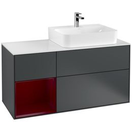 Villeroy & Boch Villeroy und Boch Finion Waschtischunterschrank F141HBHG 120cm, Abdeckplatte glass white Matt, Regal links Peony, Midnight Blue Matt Lacquer