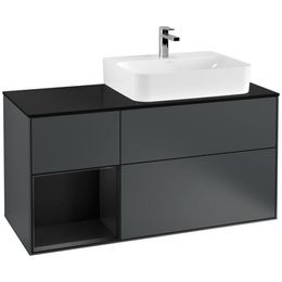 Villeroy & Boch Villeroy und Boch Finion Waschtischunterschrank G142PDHG 120cm, Abdeckplatte black matt, Emotion, Regal links Black matt lacquer, Midnight Blue Matt Lacquer