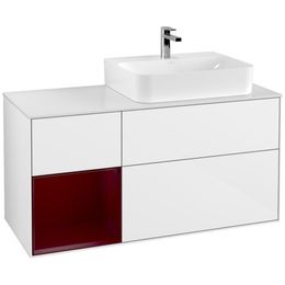 Villeroy & Boch Villeroy und Boch Finion Waschtischunterschrank F141HBGF 120cm, Abdeckplatte glass white Matt, Regal links Peony, Glossy white lacquer