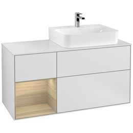 Villeroy & Boch Villeroy und Boch Finion Waschtischunterschrank F141PCMT 120cm, Abdeckplatte glass white Matt, Regal links Oak Veneer, White matt lacquer