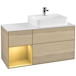 Villeroy & Boch Villeroy und Boch Finion Waschtischunterschrank F141HFPC 120cm, Abdeckplatte glass white Matt, Regal links Gold matt, Oak Veneer