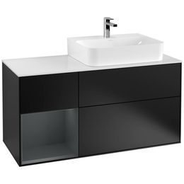 Villeroy & Boch Villeroy und Boch Finion Waschtischunterschrank F141HGPD 120cm, Abdeckplatte glass white Matt, Regal links Midnight Blue Matt Lacquer, Black matt lacquer