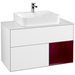 Villeroy & Boch Villeroy und Boch Finion Waschtischunterschrank G121HBGF 100cm, Abdeckplatte white matt, Emotion, Regal rechts Peony, Glossy white lacquer