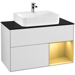 Villeroy & Boch Villeroy und Boch Finion Waschtischunterschrank G122HFMT 100cm, Abdeckplatte black matt, Emotion, Regal rechts Gold matt, White matt lacquer