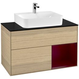 Villeroy & Boch Villeroy und Boch Finion Waschtischunterschrank G122HBPC 100cm, Abdeckplatte black matt, Emotion, Regal rechts Peony, Oak Veneer
