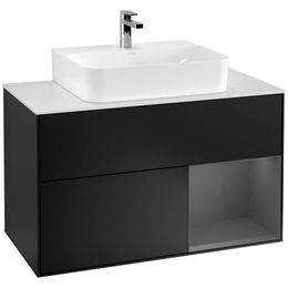 Villeroy & Boch Villeroy und Boch Finion Waschtischunterschrank F121GKPD 100cm, Abdeckplatte wei&szlig; matt, Regal rechts Anthracite matt, Black matt lacquer