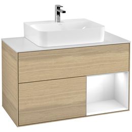 Villeroy & Boch Villeroy und Boch Finion Waschtischunterschrank F121GFPC 100cm, Abdeckplatte wei&szlig; matt, Regal rechts Glossy white lacquer, Oak Veneer