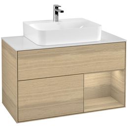 Villeroy & Boch Villeroy und Boch Finion Waschtischunterschrank F121PCPC 100cm, Abdeckplatte wei&szlig; matt, Regal rechts Oak Veneer, Oak Veneer