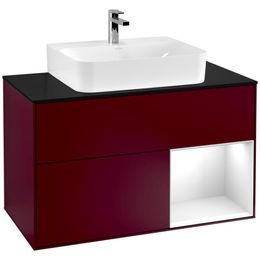 Villeroy & Boch Villeroy und Boch Finion Waschtischunterschrank F122GFHB 100cm, Abdeckplatte black matt, Regal rechts Glossy white lacquer, Peony Matt