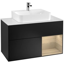 Villeroy & Boch Villeroy und Boch Finion Waschtischunterschrank F121PCPD 100cm, Abdeckplatte wei&szlig; matt, Regal rechts Oak Veneer, Black matt lacquer