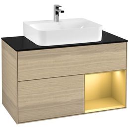 Villeroy & Boch Villeroy und Boch Finion Waschtischunterschrank F122HFPC 100cm, Abdeckplatte black matt, Regal rechts Gold matt, Oak Veneer
