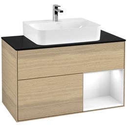 Villeroy & Boch Villeroy und Boch Finion Waschtischunterschrank F122GFPC 100cm, Abdeckplatte black matt, Regal rechts Glossy white lacquer, Oak Veneer