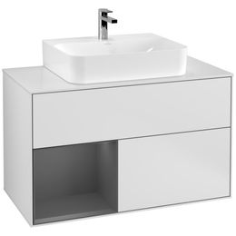 Villeroy & Boch Villeroy und Boch Finion Waschtischunterschrank G111GKMT 100cm, Abdeckplatte white matt, Emotion, Regal links Anthracite matt, White matt lacquer