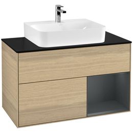 Villeroy & Boch Villeroy und Boch Finion Waschtischunterschrank F122HGPC 100cm, Abdeckplatte black matt, Regal rechts Midnight Blue Matt Lacquer, Oak Veneer