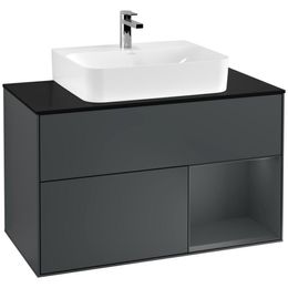 Villeroy & Boch Villeroy und Boch Finion Waschtischunterschrank F122HGHG 100cm, Abdeckplatte black matt, Regal rechts Midnight Blue Matt Lacquer, Midnight Blue Matt Lacquer