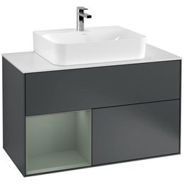 Villeroy & Boch Villeroy und Boch Finion Waschtischunterschrank G111GMHG 100cm, Abdeckplatte white matt, Emotion, Regal links Olive Matt Lacquer, Midnight Blue Matt Lacquer