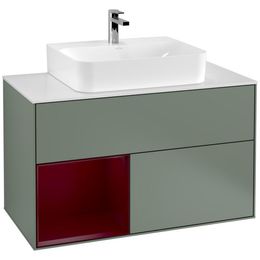 Villeroy & Boch Villeroy und Boch Finion Waschtischunterschrank G111HBGM 100cm, Abdeckplatte white matt, Emotion, Regal links Peony, Olive Matt Lacquer