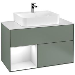 Villeroy & Boch Villeroy und Boch Finion Waschtischunterschrank G111GFGM 100cm, Abdeckplatte white matt, Emotion, Regal links Glossy white lacquer, Olive Matt Lacquer