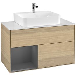 Villeroy & Boch Villeroy und Boch Finion Waschtischunterschrank G111GKPC 100cm, Abdeckplatte white matt, Emotion, Regal links Anthracite matt, Oak Veneer