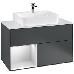 Villeroy & Boch Villeroy und Boch Finion Waschtischunterschrank G111MTHG 100cm, Abdeckplatte white matt, Emotion, Regal links White matt lacquer, Midnight Blue Matt Lacquer