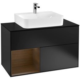 Villeroy & Boch Villeroy und Boch Finion Waschtischunterschrank G112GNPD 100cm, Abdeckplatte black matt, Emotion, Regal links Walnut veneer, Black matt lacquer
