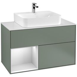 Villeroy & Boch Villeroy und Boch Finion Waschtischunterschrank G111MTGM 100cm, Abdeckplatte white matt, Emotion, Regal links White matt lacquer, Olive Matt Lacquer