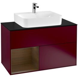 Villeroy & Boch Villeroy und Boch Finion Waschtischunterschrank G112GNHB 100cm, Abdeckplatte black matt, Emotion, Regal links Walnut veneer, Peony Matt