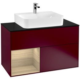 Villeroy & Boch Villeroy und Boch Finion Waschtischunterschrank G112PCHB 100cm, Abdeckplatte black matt, Emotion, Regal links Oak Veneer, Peony Matt