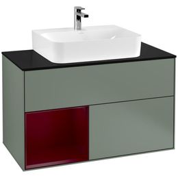 Villeroy & Boch Villeroy und Boch Finion Waschtischunterschrank G112HBGM 100cm, Abdeckplatte black matt, Emotion, Regal links Peony, Olive Matt Lacquer