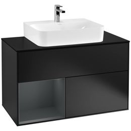 Villeroy & Boch Villeroy und Boch Finion Waschtischunterschrank G112HGPD 100cm, Abdeckplatte black matt, Emotion, Regal links Midnight Blue Matt Lacquer, Black matt lacquer
