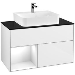 Villeroy & Boch Villeroy und Boch Finion Waschtischunterschrank F112GFGF 100cm, Abdeckplatte white matt, Regal links Glossy white lacquer, Glossy white lacquer