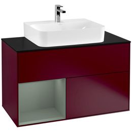 Villeroy & Boch Villeroy und Boch Finion Waschtischunterschrank F112GMHB 100cm, Abdeckplatte white matt, Regal links Olive Matt Lacquer, Peony Matt