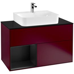 Villeroy & Boch Villeroy und Boch Finion Waschtischunterschrank F112PDHB 100cm, Abdeckplatte Glas Black matt, Regal links Black matt lacquer, Peony Matt