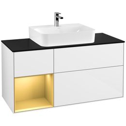 Villeroy & Boch Villeroy und Boch Finion Waschtischunterschrank G162HFGF 120cm, Abdeckplatte black matt, Emotion, Regal links Gold matt, Glossy white lacquer