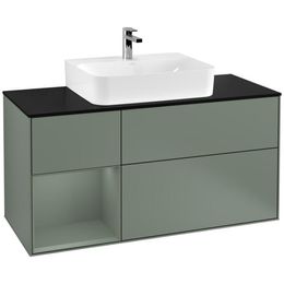Villeroy & Boch Villeroy und Boch Finion Waschtischunterschrank F162GMGM 120cm, Abdeckplatte black matt, Regal links Olive Matt Lacquer, Olive Matt Lacquer