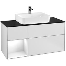 Villeroy & Boch Villeroy und Boch Finion Waschtischunterschrank G162GFMT 120cm, Abdeckplatte black matt, Emotion, Regal links Glossy white lacquer, White matt lacquer