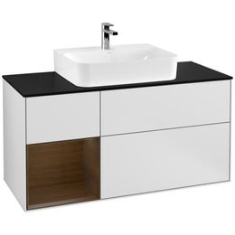 Villeroy & Boch Villeroy und Boch Finion Waschtischunterschrank G162GNMT 120cm, Abdeckplatte black matt, Emotion, Regal links Walnut veneer, White matt lacquer