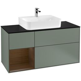 Villeroy & Boch Villeroy und Boch Finion Waschtischunterschrank G162GNGM 120cm, Abdeckplatte black matt, Emotion, Regal links Walnut veneer, Olive Matt Lacquer