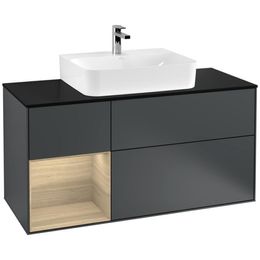 Villeroy & Boch Villeroy und Boch Finion Waschtischunterschrank G162PCHG 120cm, Abdeckplatte black matt, Emotion, Regal links Oak Veneer, Midnight Blue Matt Lacquer