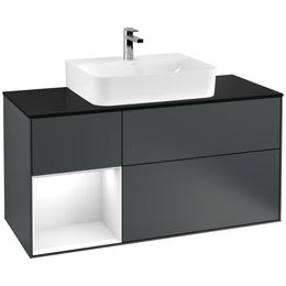 Villeroy & Boch Villeroy und Boch Finion Waschtischunterschrank F162GFHG 120cm, Abdeckplatte black matt, Regal links Glossy white lacquer, Midnight Blue Matt Lacquer