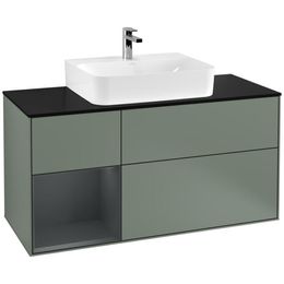 Villeroy & Boch Villeroy und Boch Finion Waschtischunterschrank F162HGGM 120cm, Abdeckplatte black matt, Regal links Midnight Blue Matt Lacquer, Olive Matt Lacquer