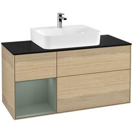 Villeroy & Boch Villeroy und Boch Finion Waschtischunterschrank F162GMPC 120cm, Abdeckplatte black matt, Regal links Olive Matt Lacquer, Oak Veneer