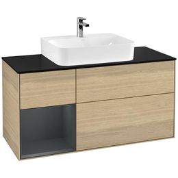 Villeroy & Boch Villeroy und Boch Finion Waschtischunterschrank F162HGPC 120cm, Abdeckplatte black matt, Regal links Midnight Blue Matt Lacquer, Oak Veneer