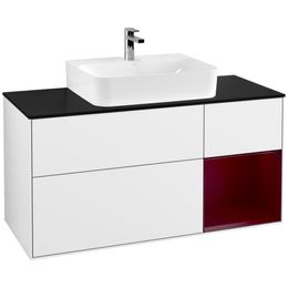 Villeroy & Boch Villeroy und Boch Finion Waschtischunterschrank F172HBGF 120cm, Abdeckplatte black matt, Regal rechts Peony, Glossy white lacquer